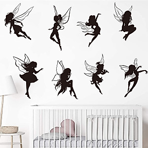 WOYINIS Black Fairy Girls Room Wall Decal DIY Cute Fairy with Large Wings Silhouette Wall Stickers Murals Decor Peel & Stick Baby Nursery Room Kids Bedroom Playroom Wall Decoration