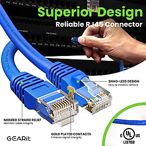 GearIT Cat 6 Ethernet Cable (50-Pack 1 Foot) Cat6 Network Patch, 10Gbps, RJ45, Snagless Cord, Gold-Plated Connectors, Internet for PC, TV, Tablet, Router, Printer, Servers, IT Data Center - Blue