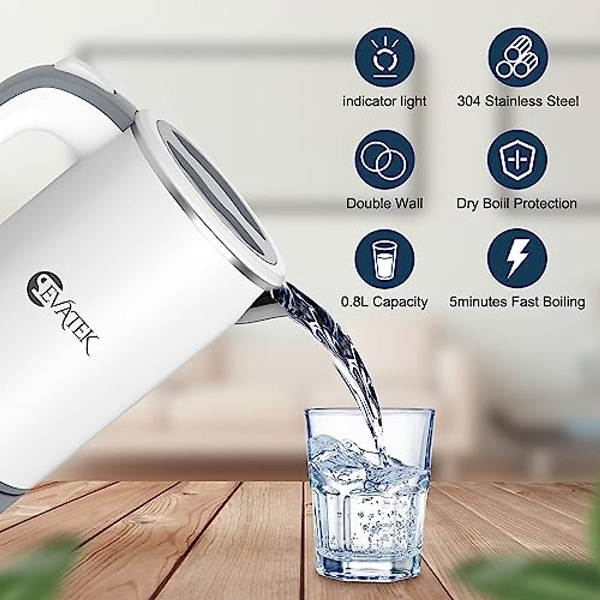 EVATEK Small Electric Kettle, Travel Mini Hot Water Boiler Heater, 304 Stainless Steel 0.8L Portable Electric Kettles for Boiling Water, 5 Mins Coffee Kettle Travel Teapot with Auto Shut-Off