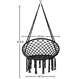 HBlife Hammock Chair, Hanging Swing with Macrame, Max 330 Lbs, Black Hanging Cotton Rope Chair for Indoor, Outdoor, Bedroom, Patio, Yard, Deck, Garden and Porch, for Child