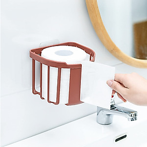 Toilet Paper Holder, Wall Mounted Bathroom Roll Tissue Wire Basket Toilet Paper Basket Self Adhesive Bathroom Storage Rack for Home Hotel(White)