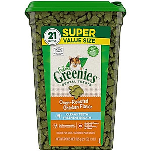FELINE GREENIES Natural Dental Care Cat Treats Oven Roasted Chicken Flavor, 21 oz. Tub