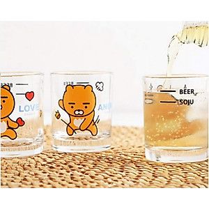 KAKAOFRIENDS Imotion Soju Clear Glasses For Alcohol Drinks Set of 4(soju glass 소주잔), Soju Shot Glasses Set Character Glass, For Party Dishwasher Safe Clarity Glassware