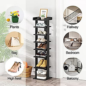 JEROAL Wooden Shoes Rack, 7 Tiers Entryway Vertical Narrow Tall Shoe Rack for Small Spaces, Stylish Shoe Tower Storage Organizer for Front Door Entryway Hallway Closet Bedroom
