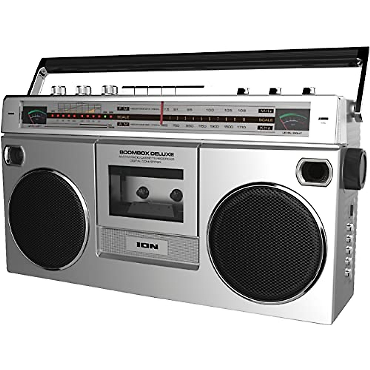 ION Audio Boombox Deluxe Stereo with Bluetooth AM/FM Radio Cassette Dual Speakers Full-Range Bass & Mic (Renewed)