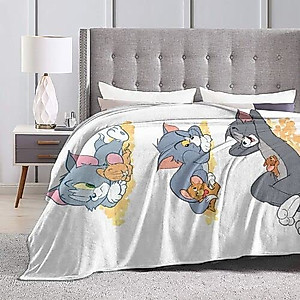 to.m and Je.rry Blanket Plush Throw Ultra Soft Premium Fluffy Flannel All Season Light Weight Sofa Couch Throw Living Room/Bedroom Warm Blanket-60 X50