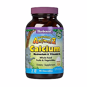 BlueBonnet Super Earth Rainforest Animalz Calcium Magnesium And Vitamin D3 Chews, Natural Vanilla Frosting, White, 90 Count