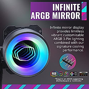 Cooler Master MasterLiquid ML280 Mirror Close-Loop AIO CPU Liquid Cooler, ARGB Mirror Pump, Dual Chamber Pump, SickleFlow 140 PWM Fans, AMD Ryzen AM5/AM4, Intel LGA1700*/1200 (MLX-D28M-A14PK-R1)