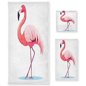 Flradish Pink Flamingo Towels 3 Pack Bath Towels for Bathroom Set Soft Cotton Highly Absorbent Lightweight & Quickdry Towel Set 1 Bath Towel,1 Hand Towel,1 Washclothe
