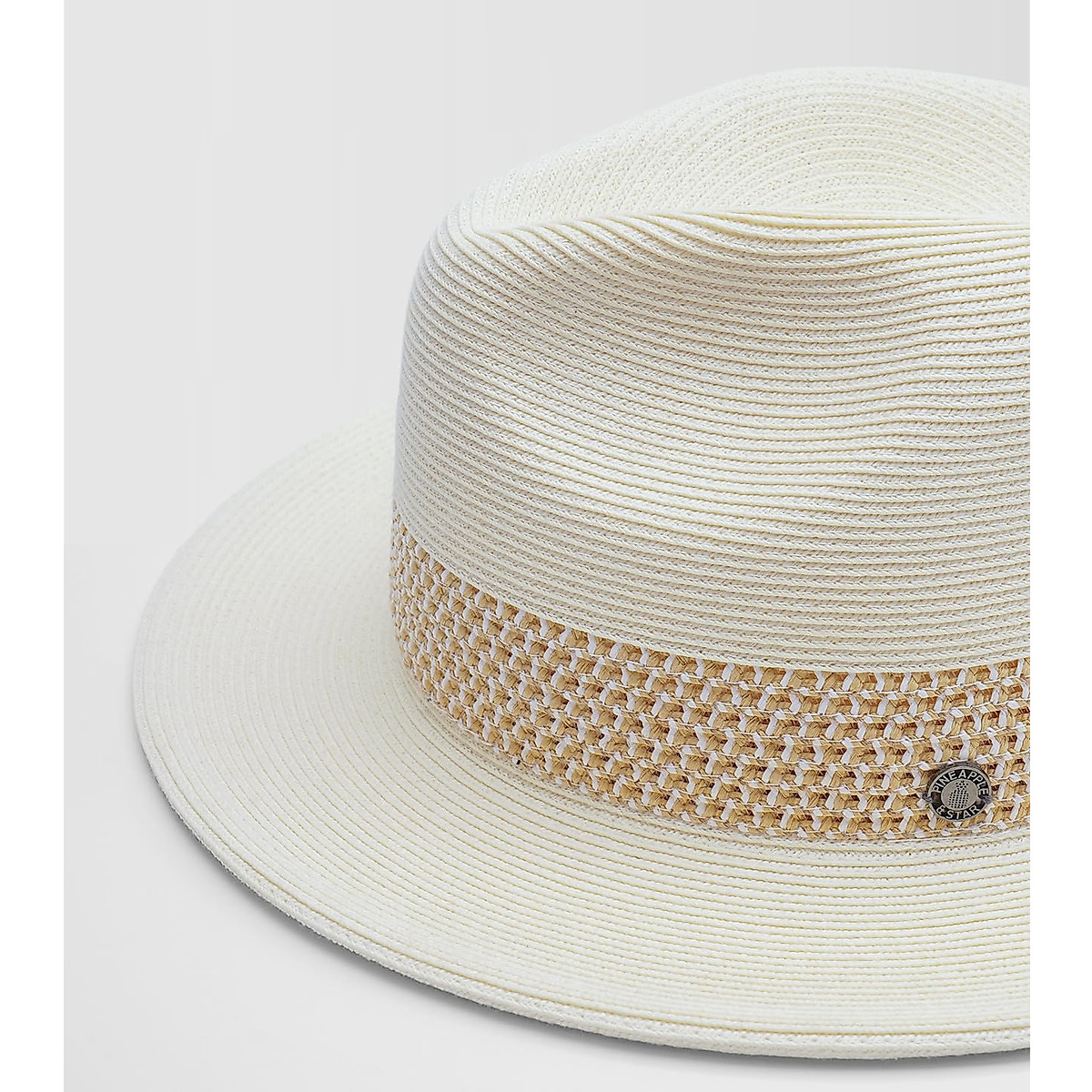 Pineapple&Star Sun Straw Fedora Beach Hat Fine Braid UPF50+ for Unisex (Medium, Off-White Amiens)