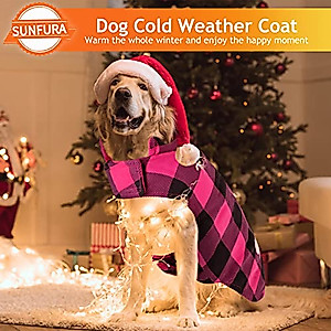 SUNFURA Plaid Dog Coat, British Style Dog Winter Jacket Outdoor Dog Vest with Windproof Collar and Leash Hole, Buffalo Plaid Dog Cold Weather Coats Warm Clothes Pet Apparel for Small Medium Large Dogs