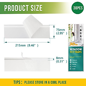 30 Pack Fruit Fly Traps Indoor, Non-Toxic Window Fly Trap Catcher Clear Trap for Home, Flies Traps Kitchen, Paper Sticky Strips, Flying Insect Traps for Bugs Mosquito Gnat, Lady Bug Killer Traps