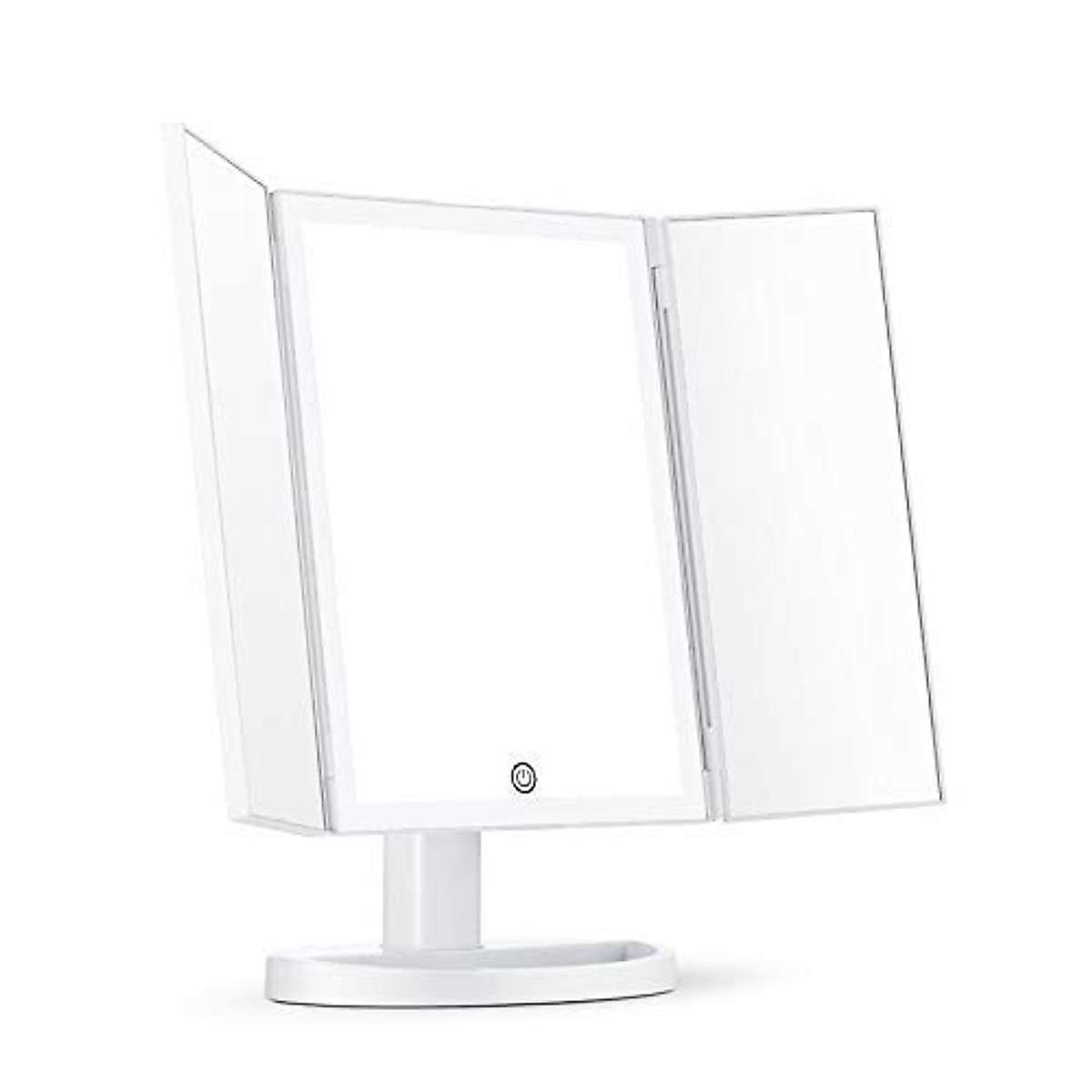 KXA Foldable Makeup Mirror, Vanity Mirror Dimmable LED Lights with Wide-Angle Touch Screen and Countertop Adjustable 360 Degree Bracket