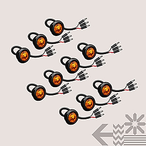 TRUE MODS 10pc 3/4" Inch Round Amber Trailer 12V LED Marker Light [3 Wire/DRL & Turn Signal] [DOT FMVSS 108] [SAE P2PC] [Semi-Spherical Output] [IP67 Waterproof] Small Marker Lights for Trailer Truck