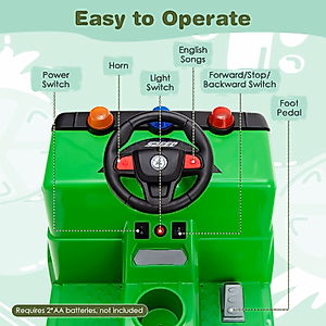 Costzon Ride on Car, 12V Battery Powered Recycling Garbage Truck w/Remote Control, Warning Lights, Music, Horn, 6 Recycling Accessories, Ride on Truck Toy for Kids 3-8 Years Old (Green)