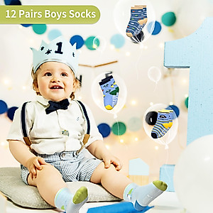 Tphon Non Slip Kids Toddler Socks with Gripper 12 Pairs Anti Skid Boys Girls Socks for Baby Socks for 1-3 Year Children