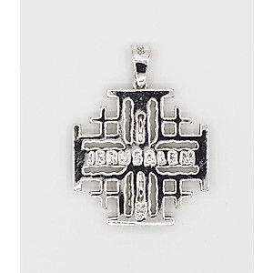 Sterling Silver (925) Jerusalem Crusader's cross Pendant. Handcrafted in the Holy Land. Two layer cross with Bethlehem star hand engraved.