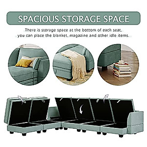 115" Oversized Modular Storage Sectional Sofa Couch Convertible Sleeper Sofabed with SeatStorage ,Linen Upholstered U-Shaped Symmetrical 6 Seaters Sofa & Couch for Home Office Apartment Living Room