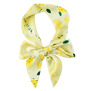 GERINLY Lemon Print Neck Choker Scarf Korea Style Ponytail Scarf for Beach Fresh Handbag Bow Accessory