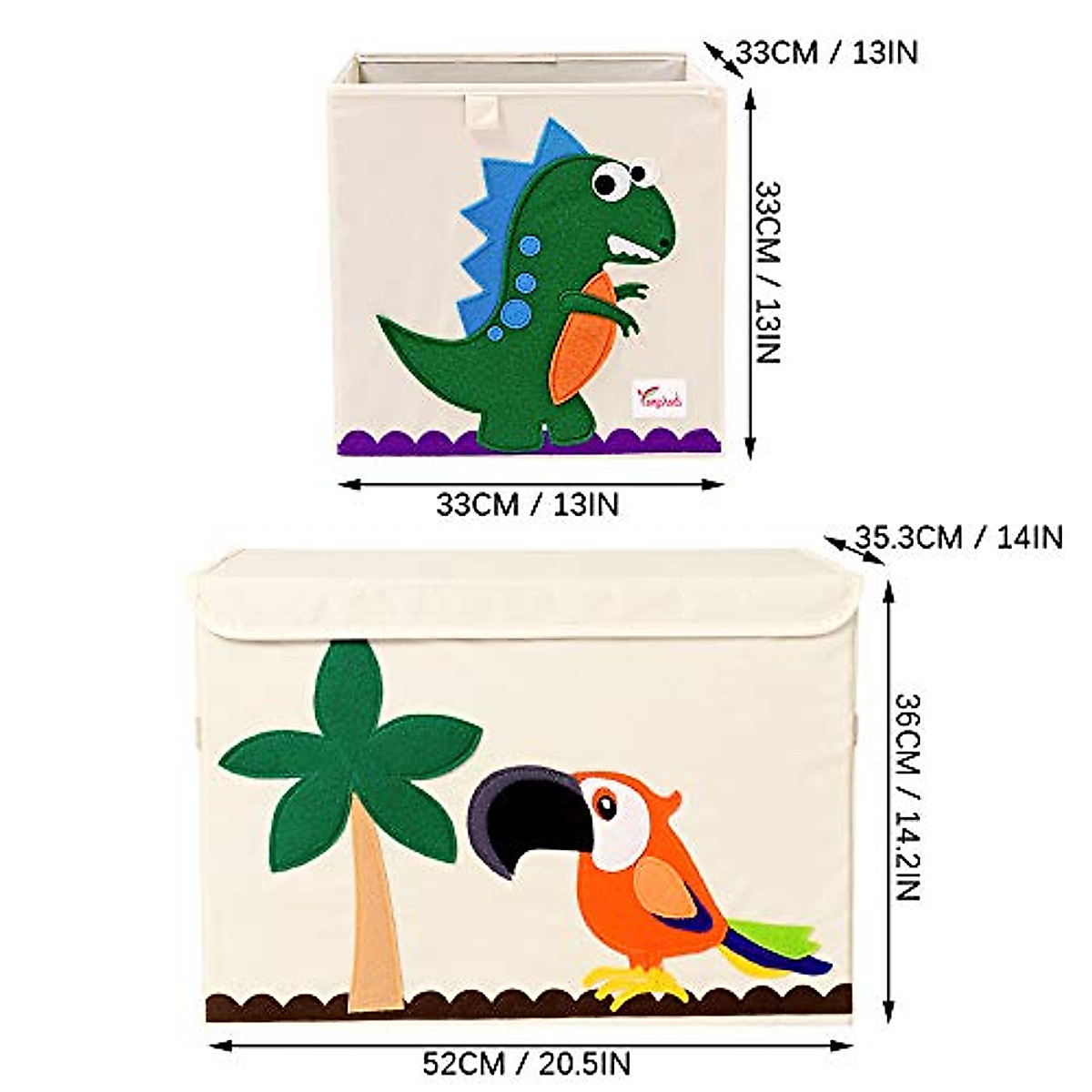 SITAKE 2 Pcs Foldable Animal Toy Storage Box/Bin/Cube, Collapsible Storage Organizer Chest Basket Container for Kids, Toddlers, Boys and Girls(13 x 13 x 13 Inch, Lion & Bee)