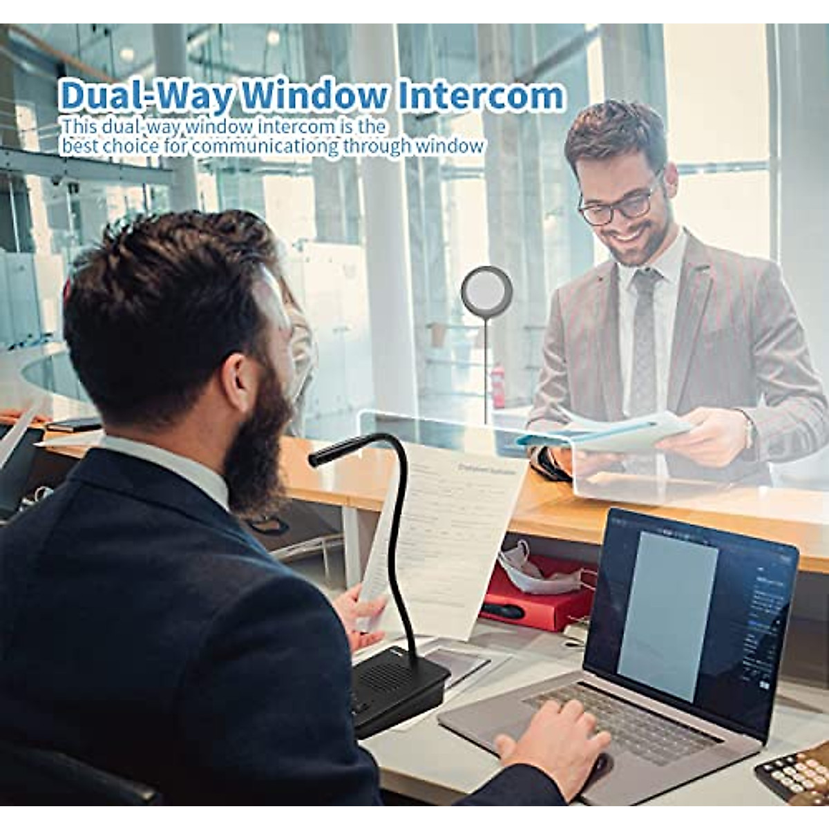 Window Speaker Intercom System Dual Way Anti-Interference Intercommunication Microphone Talk Through Glass,Voice Intercom System for Bunsiness,Bank Counter,Store,Restaurant,Office,Station,School