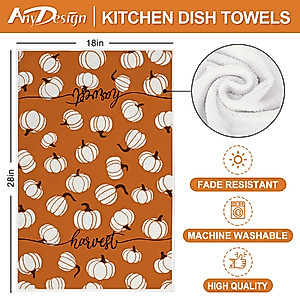 AnyDesign Fall Kitchen Dish Towel 18 x 28 Inch Pumpkin Maple Leaves Harvest Tea Towel Autumn Orange White Dishcloth Rustic Farmhouse Hand Drying Cloth Towel for Holiday Kitchen Cooking Baking, 4 Pack