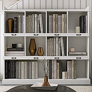 PKUGU White Bookshelves, 10-Grid Floor Standing Storage Shelves, 3-Tier Bookshelf with Storage, Vertical Cabinet Bookcase, Modern Open Bookshelf, Bookcases for Bedroom Study Living Room