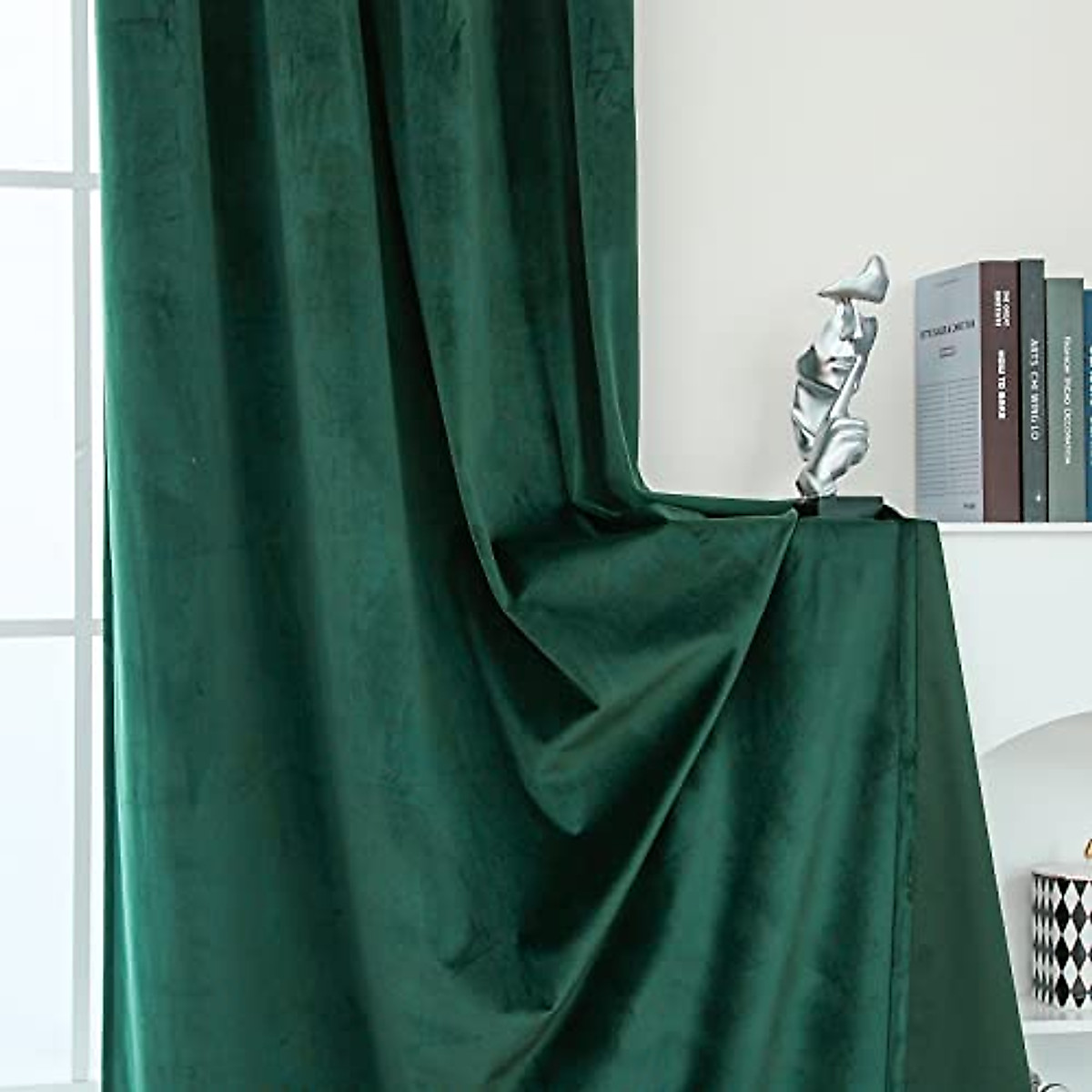 WOD FAMY Luxury Velvet Blackout Vintage Curtains Thermal Insulated Drapes Velvet Curtains Grommet 52Wx95L Inch 2 Panels Dark Green