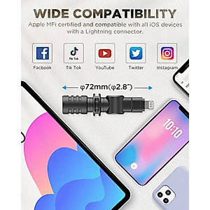 BOYA BY-M100D iPhone Microphone Mini Plug&Play Phone Microphone for iPhone 14/14 Pro/13/iPad/IOS with Lightning Port for YouTube/Vlog/Interview