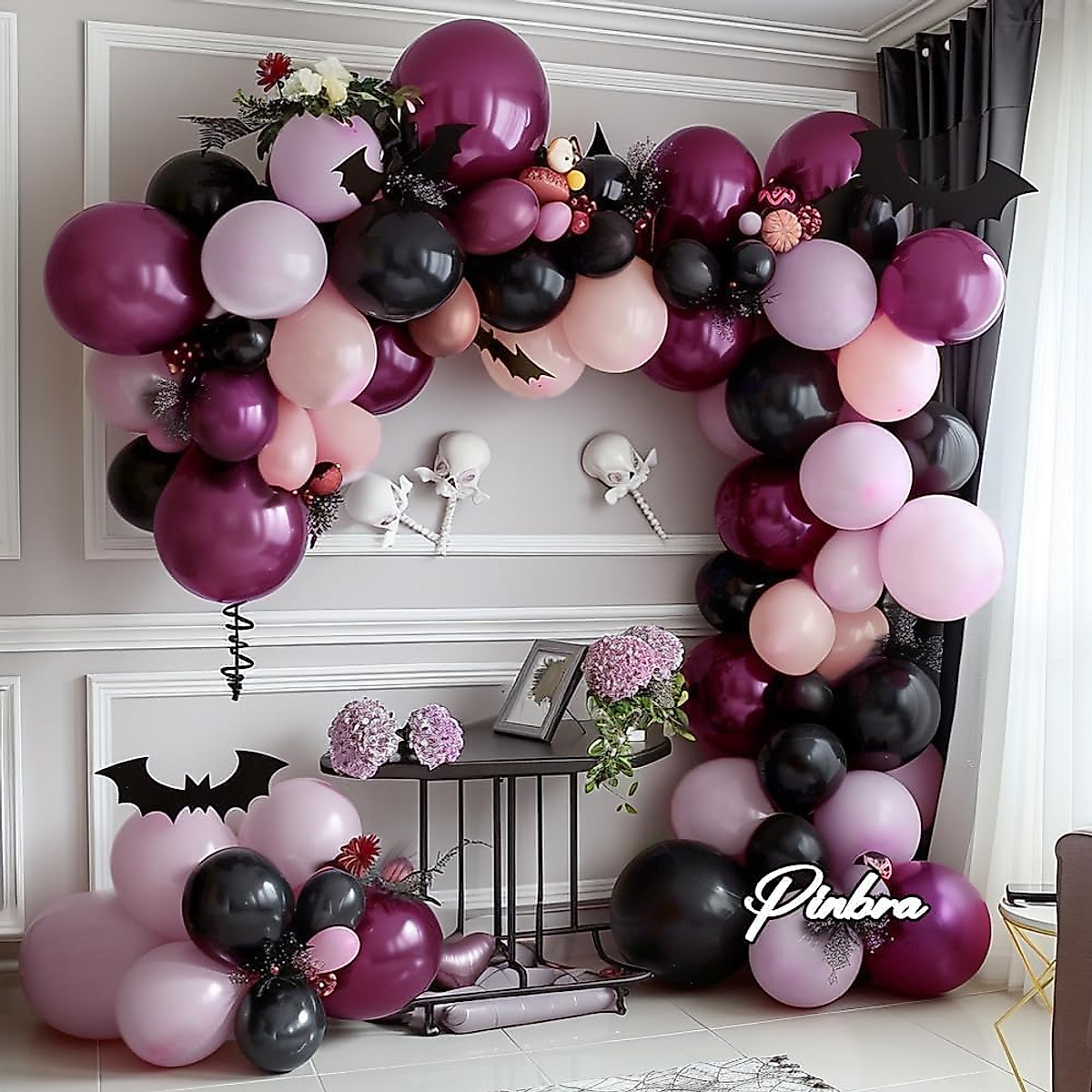Black Pink Purple Balloons Double Stuffed Pastel Lavender Lilac Balloon Garland Dusty Mauve Plum Balloon Arch Kit For Halloween Wednesday Baby Shower Birthday Wedding Party Decoration