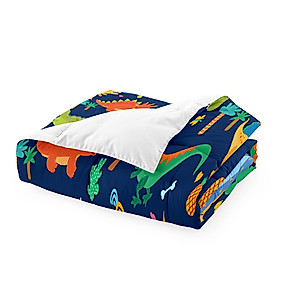 Cartoon Dinosaur Comforter Set for Kids Dark Blue Dinosaur Twin Comforter Set for Boys Dinosaur Kids Bedding Set Soft Breathable Twin Dinosaur Quilt with 1 Pillowcase for All-Season, Twin Size