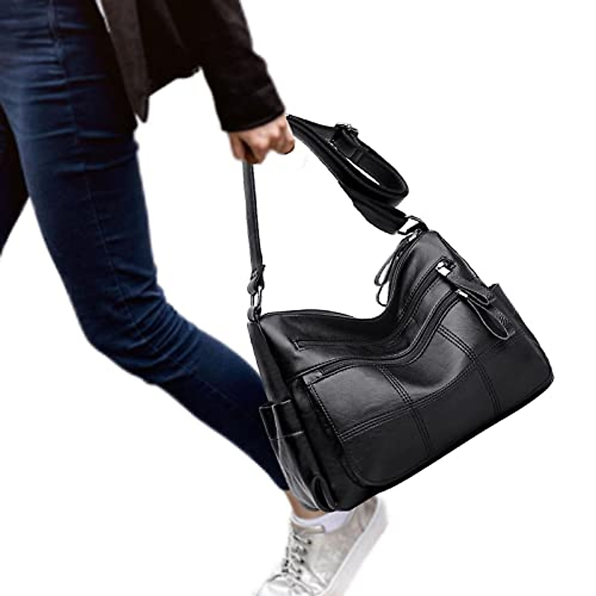 Cross Body Bag - Fashion Soft PU Leather Handbags with Multi Pockets - Large Capacity Shoulder Bags Tote Purses, Black