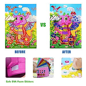 Mosaic Sticker Art Kits for Kids - Mosaic Sticker Art Sticky DIY Handmade Art Kits for Kids - Dinosaur, Horse, Peacock, Elephant, Tiger, Giraffe, Fish, Bee, Clown, Bus, Taxi, Submarine(12 Pack)