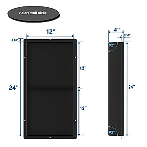 Neodrain 24X12Inch Shower Niche, Black Wall Niche Stainless Steel Wall Niche NO Tile Needed Recessed Niche Shower for Bathroom Storage