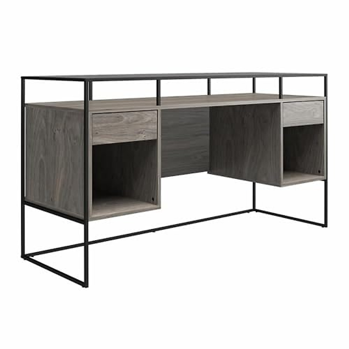 Ameriwood Home Camley Modern 2-Drawer Desk with Fluted Glass Top, Gray Oak