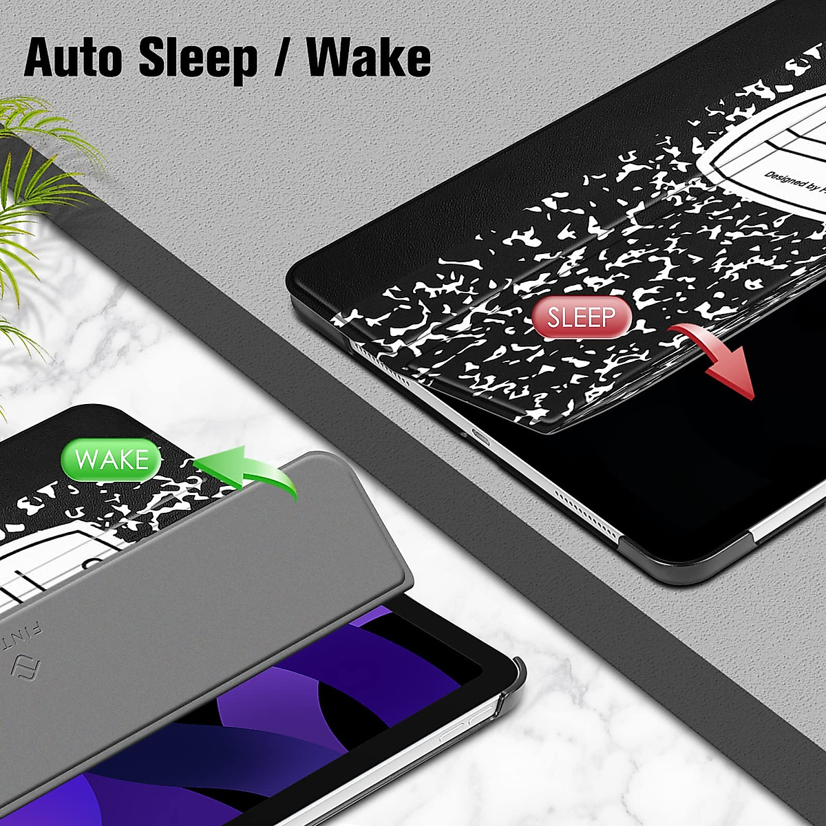 Fintie Case for iPad Air 11-inch M2 (2024), iPad Air 5th / 4th Generation (2022/2020) 10.9 Inch - SlimShell Hard Protective Back Cover with Pencil Holder, Composition Book