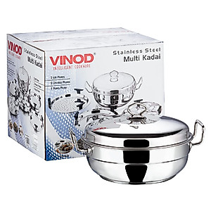 Vinod Stainless Steel Multi Kadahi, Idli, Dhokla Maker, Induction Friendly (Sandwich Bottom)