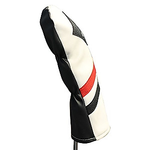 Majek Retro Golf Headcover White Red and Black Vintage Leather Style #5 Fairway Wood Head Cover Classic Look