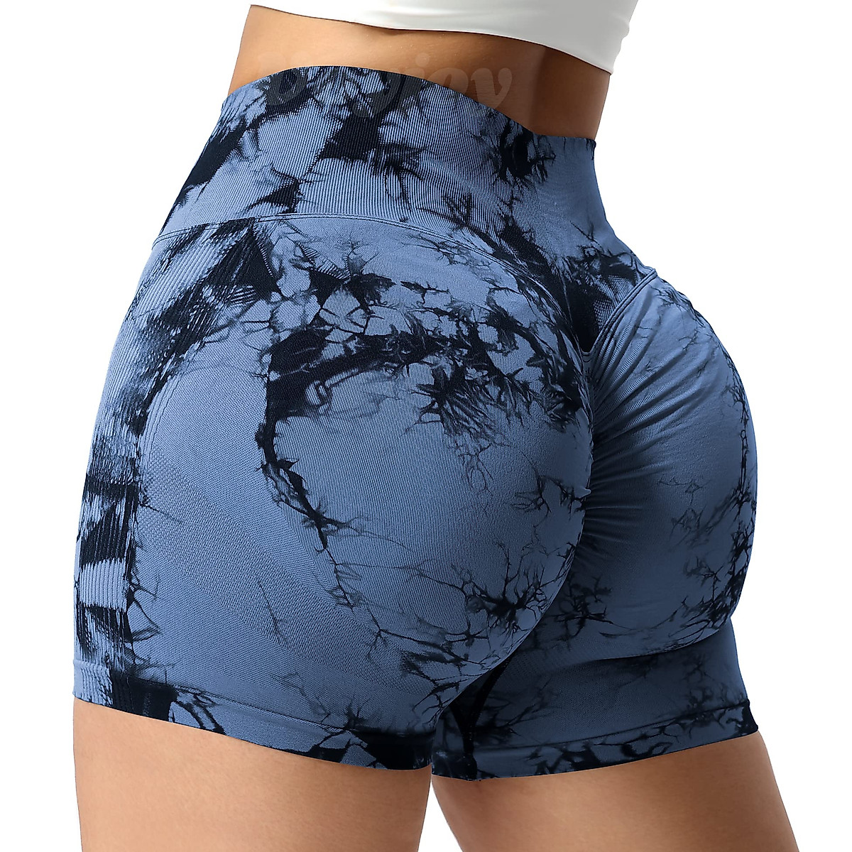 VOYJOY Women Workout Shorts 3.6" Scrunch Butt Lifting Gym Seamless Yoga Biker Shorts Dark Blue