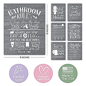 6 Reversible Funny Bathroom Signs Decor Funny Bathroom Wall Art 8x10 - Farmhouse Bathroom Decor Wall Art Funny Bath Decor, Bathroom Rules Wall Decor Bathroom, Please Seat Yourself Bathroom Sign Funny