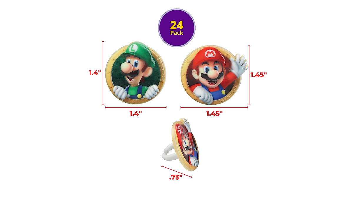 DecoPac Super Mario Cupcake Rings - 24 Cake Toppers