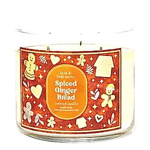 Bath & Body Works, White Barn 3-Wick Candle w/Essential Oils - 14.5 oz - 2021 Christmas Scents! (Spiced Gingerbread)
