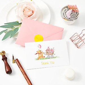 Crisky Baby Shower Girl Thank You Cards with Envelopes 50 Pack Pink Baby Shower Greeting Notes Bulk (Cute Bear with Baby Carriage)