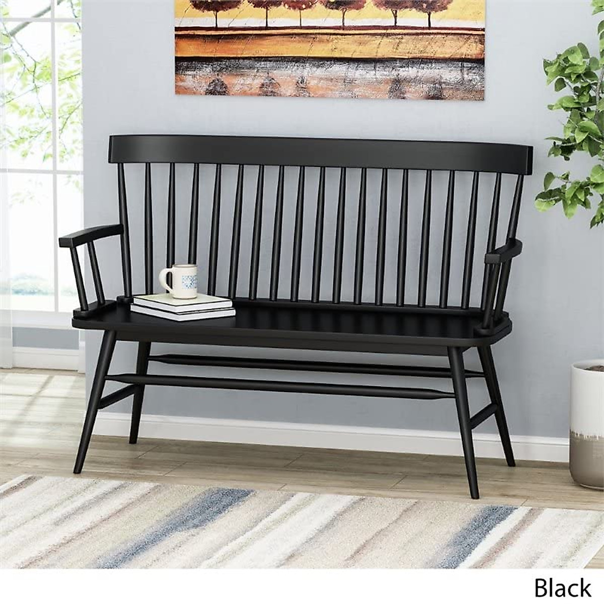 Great Deal Furniture Eartha Farmhouse Bench, Black