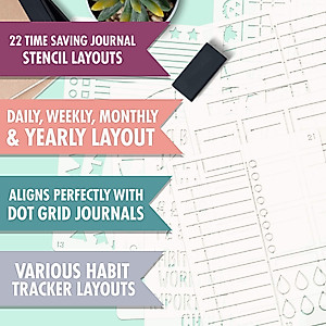 Easy to Use Stencil Set for Dotted Journals - Time Saving Planner Accessories/Supplies Kit Makes Creating Layouts Easy - Incl. Bullet Point Checklists, Daily/Weekly/Monthly Calendars