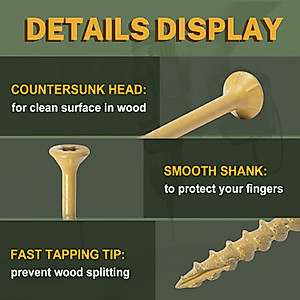 LIONMAX Deck Screws 3 Inch, Wood Screws #9 x 3, 100 PCS, Rust Resistant, Exterior Epoxy Coated, Outdoor Decking Screws, Torx/Star Drive Head Deck Screw, T25 Star Bit Included, Tan