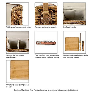 PICNIC TIME Corsica Cheese Picnic Basket Tote Bag, Gift for Wine Lover, Beige Canvas, 12 x 7 x 17