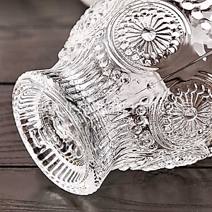 cosnou Vintage Glass Tea Cups with Saucers, Glass Mugs 7 Oz Set of 6 Espresso Coffee Embossed Glassware with Handle, for Cappuccino, Latte, Cereal, Yogurt, Beverage Hot/Cold, Milk…