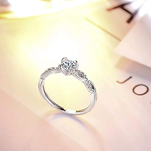 Presentski Solitaire Engagement Promise Ring Cubic Zirconia 925 Sterling Silver Jewelry Wedding Infinity Bands for Women