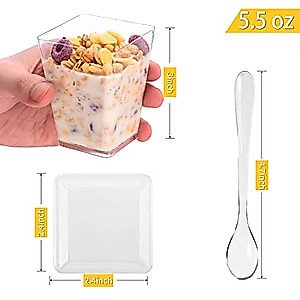 Foodeway 50 Pack 5.5 oz Plastic Dessert Cups with Spoon and Lids, Appetizer Cups for Party Parfait Cups Dessert Cups with Spoons Yogurt Parfait Containers Shooter Cups for Pudding Fruit